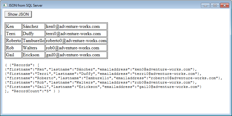 VBScript, Javascript for JSON from SQL Server – Polysyncronism